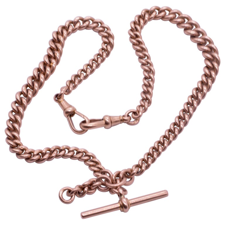 9 Carat Rose Gold Albert Curb Link Chain, circa 1890 at 1stDibs