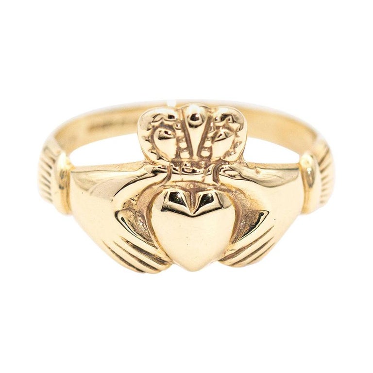 9 Carat Yellow Gold Irish Claddagh Ring at 1stDibs