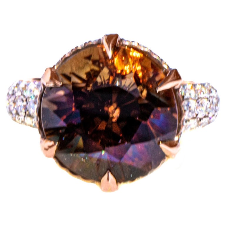 .9 Carat Mystique Oregon Copper-Bearing Sunstone and Diamond 18k Ring ...