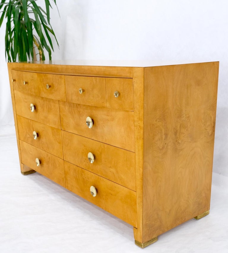 9 Drawers Art Deco Mid-Century Modern Burl Wood Bow Front Dresser Brass ...