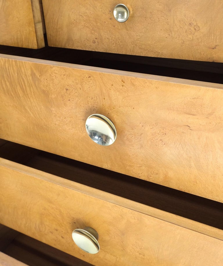9 Drawers Art Deco Mid-Century Modern Burl Wood Bow Front Dresser Brass ...