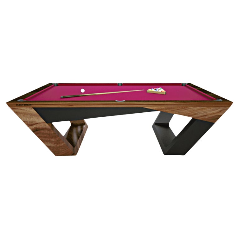 9 Foot Pool Table Modern Brown and Black Solid Oak Inverted Legs, Red ...