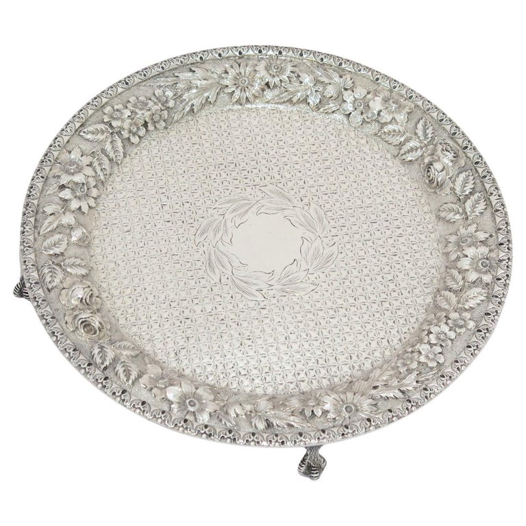 Sterling Silver Jacobi and Jenkins Antique Floral Repousse Footed Round ...