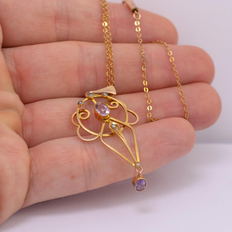 Antique Amethyst Pearl Pendant Necklace, circa 1910 For Sale at 1stdibs
