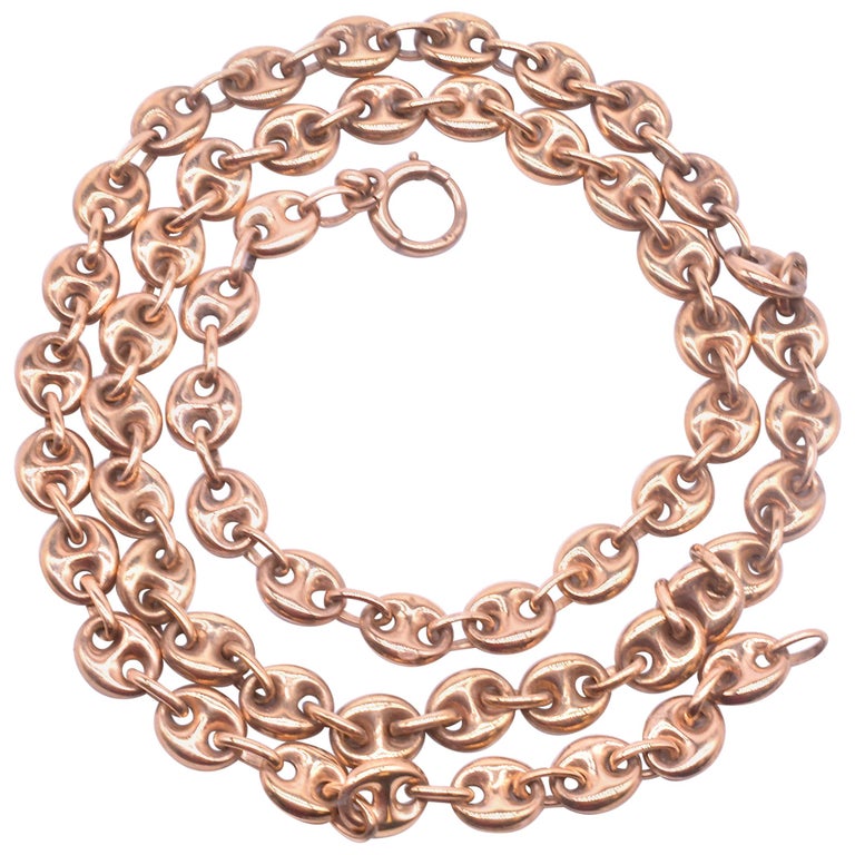 9 Karat Nautical Link Necklace with Anchor Chain, circa 1900 at 1stDibs