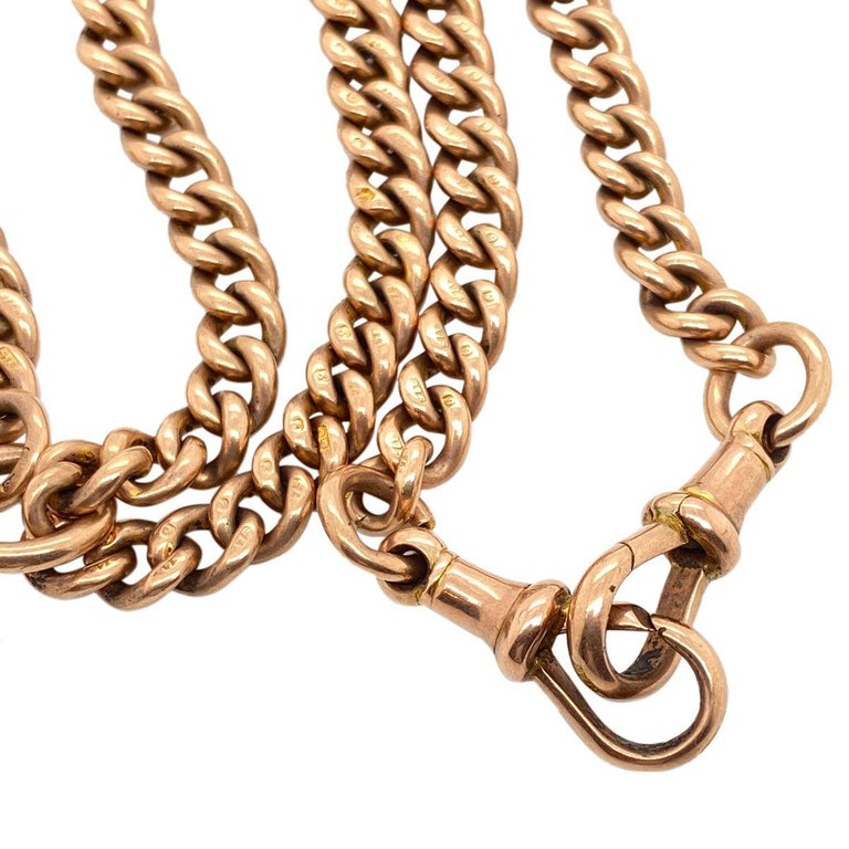 9 Karat Rose Gold English Curb Link Fob Chain with T-Bar and Masonic ...
