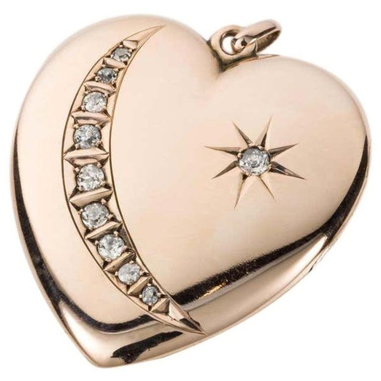 9 Karat Rose Gold Heart Shaped Crescent and Star Locket at 1stDibs ...