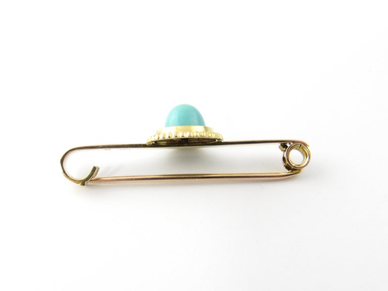 9 Karat Yellow Gold and Turquoise Pin or Pendant For Sale at 1stDibs