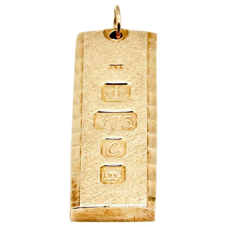 9 Kt Yellow Gold Hallmark Rectangular Pendant Ingot at 1stDibs