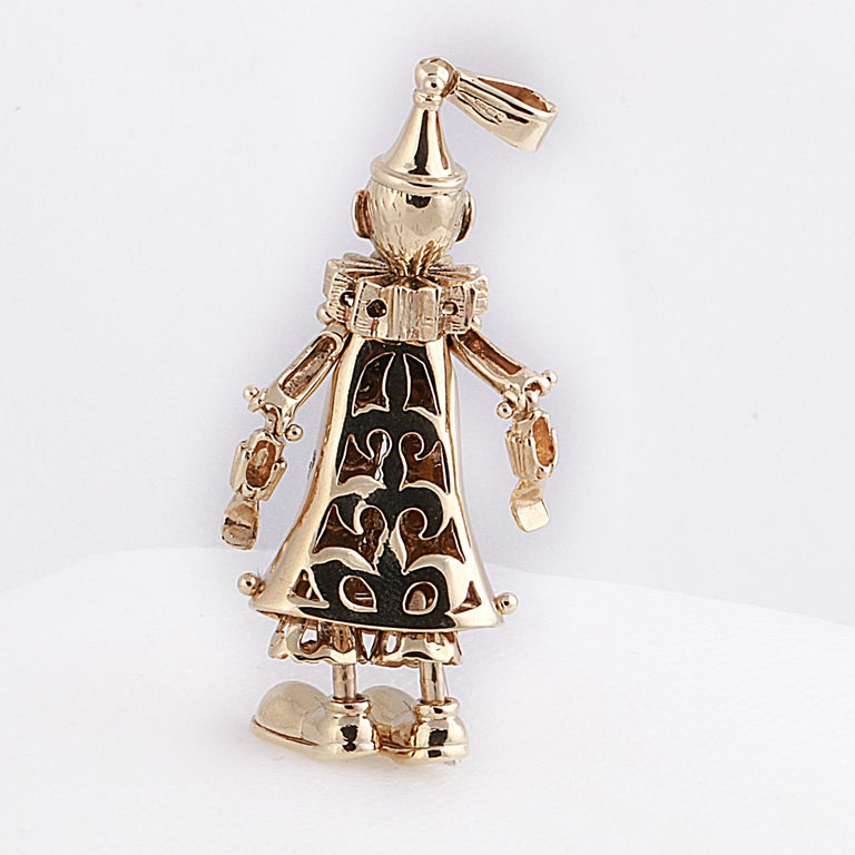 9 Karat Yellow Gold and Multicolored Stones Clown Pendant at 1stDibs
