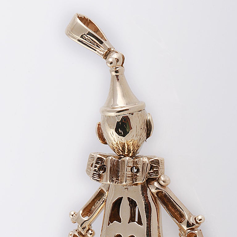 9 Karat Yellow Gold and Multicolored Stones Clown Pendant at 1stDibs