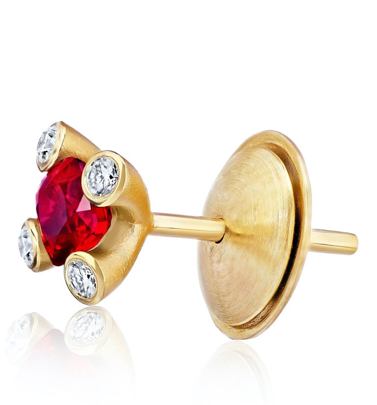 .90 Carat Cushion Red Ruby and Diamond 18k Yellow Gold Earrings For ...