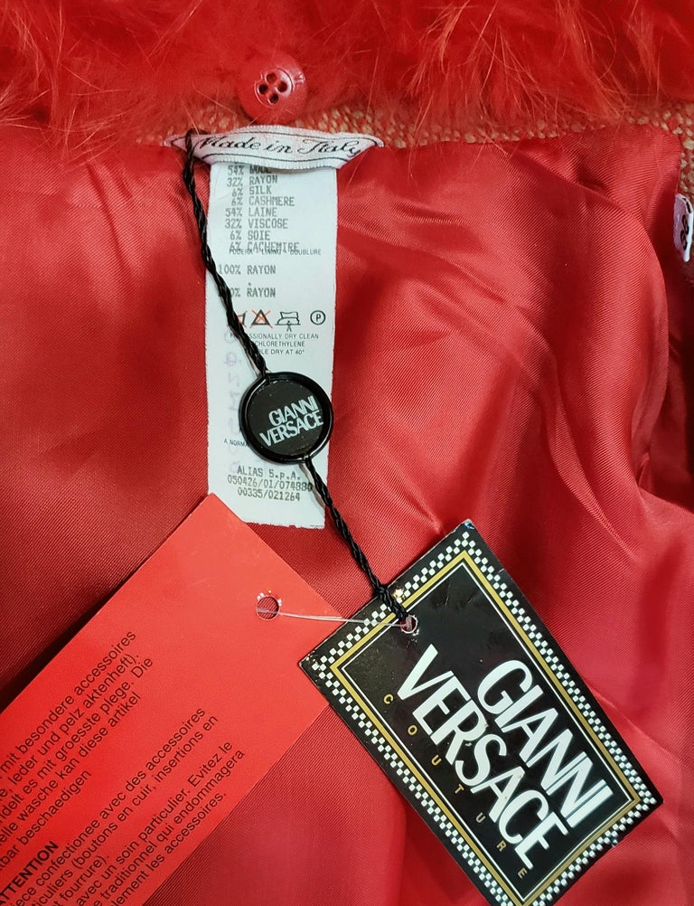 90-s VINTAGE GIANNI VERSACE COUTURE RED COAT with FOX FUR IT 38 For ...