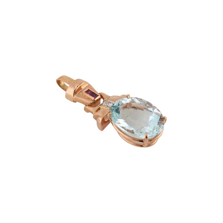9.00 Carat Aqua Ruby Diamond Rose Gold Pendant For Sale at 1stDibs