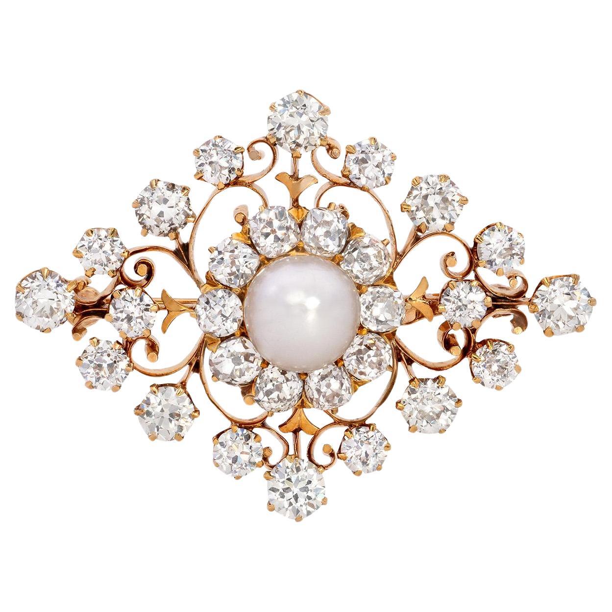 9.00 Carat Natural Pearl And Old European Cut Diamond Pin For Sale at ...