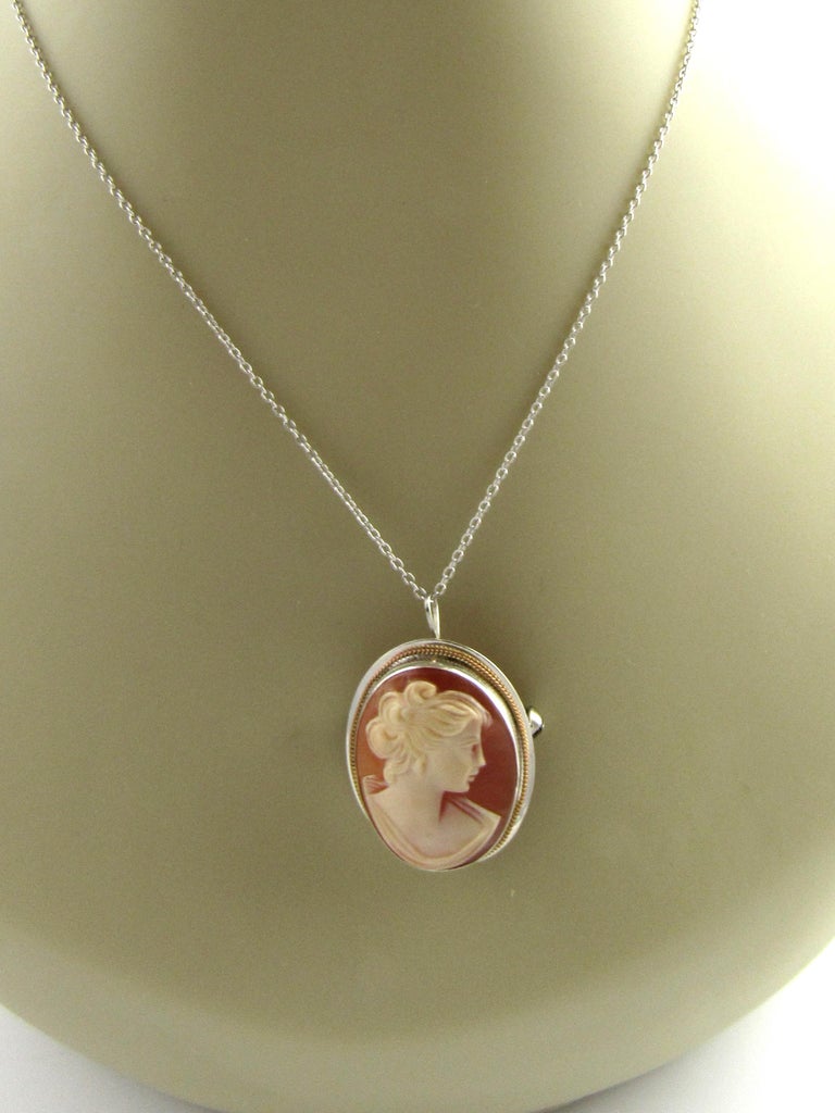 900 Sterling Silver Cameo Pendant/Pin For Sale at 1stDibs