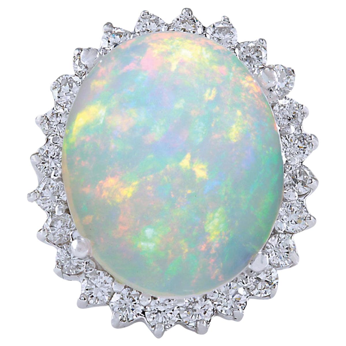 8.15 Carat Natural Opal 18 Karat White Gold Diamond Ring For Sale at ...