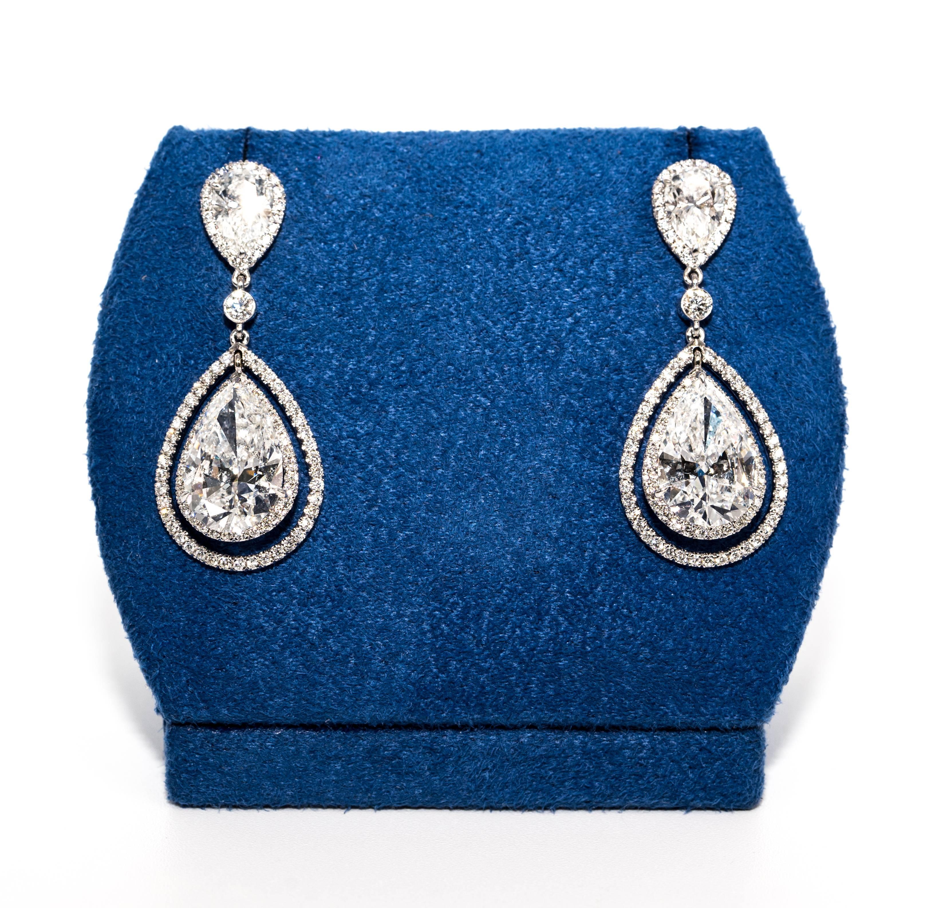 9.07 Carat Dangling Pear Shape Double Halo Diamond Earrings For Sale at ...