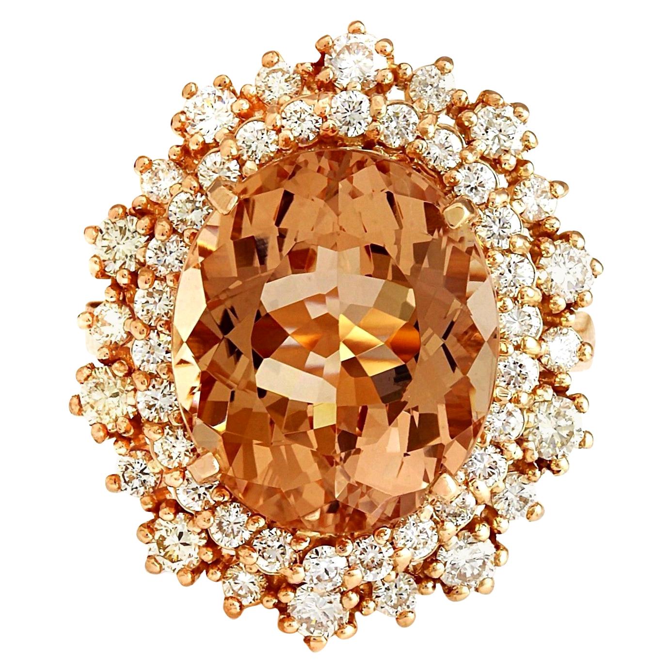 Exquisite Natural Morganite Diamond Ring In 14 Karat Solid Rose Gold ...
