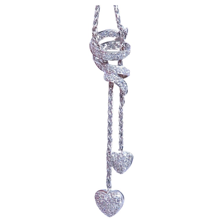 .90 Carat Natural Diamonds Dangle Hearts and Spiral Statement Necklace ...
