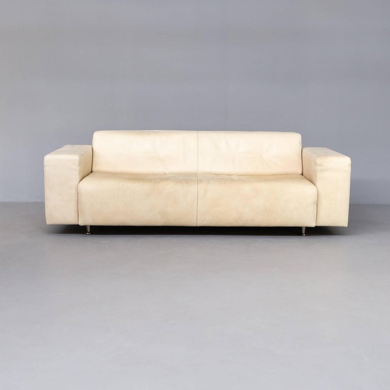 90s Bull Leather Cream Sofa and Hocker for Molinari Italy at 1stDibs ...