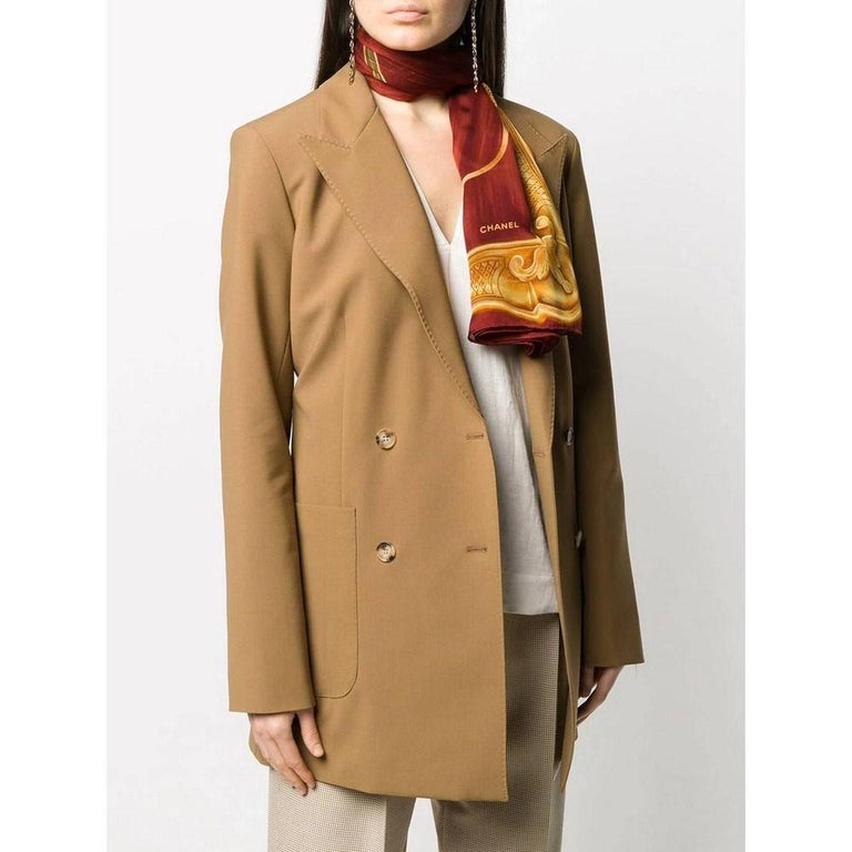 90s Chanel Vintage burgundy and gold silk logoed scarf For Sale at 1stDibs