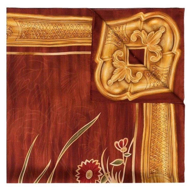 90s Chanel Vintage burgundy and gold silk logoed scarf For Sale at 1stDibs