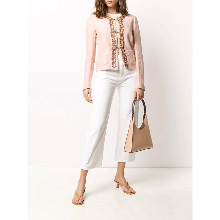 90s Etoile Vintage pink linen embroidered jacket For Sale at 1stDibs