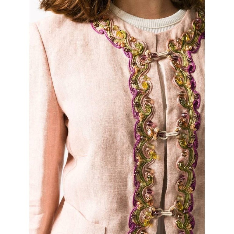 90s Etoile Vintage pink linen embroidered jacket For Sale at 1stDibs