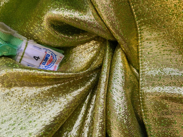 90s Geoffrey Beene Lime Green Metallic Silk Grecian gown For Sale at 1stDibs