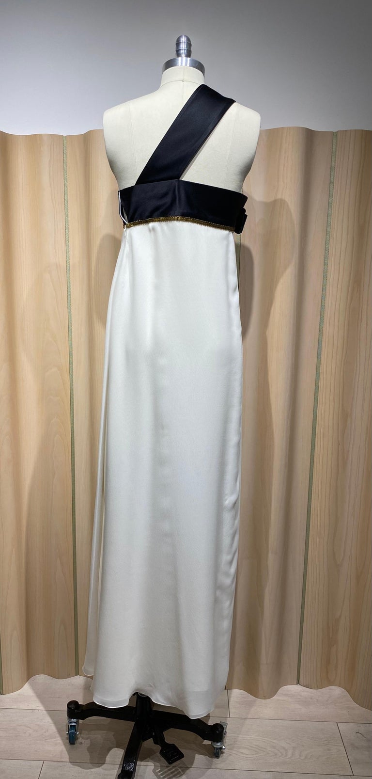 90s Gianfranco Ferre Cream and Black Silk Evening Gown For Sale at 1stDibs