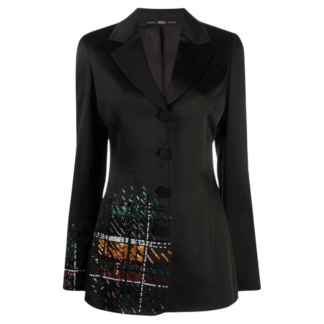 90s Gianfranco Ferrè Vintage black silk jacket with sequins decoration ...