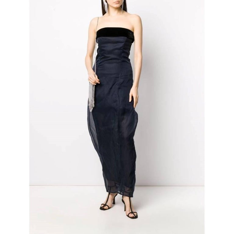 90s Gianfranco Ferré Vintage blue silk strapless dress For Sale at 1stDibs