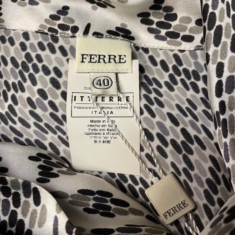 90s Gianfranco Ferrè Vintage pearl grey silk shirt with floreal prints ...
