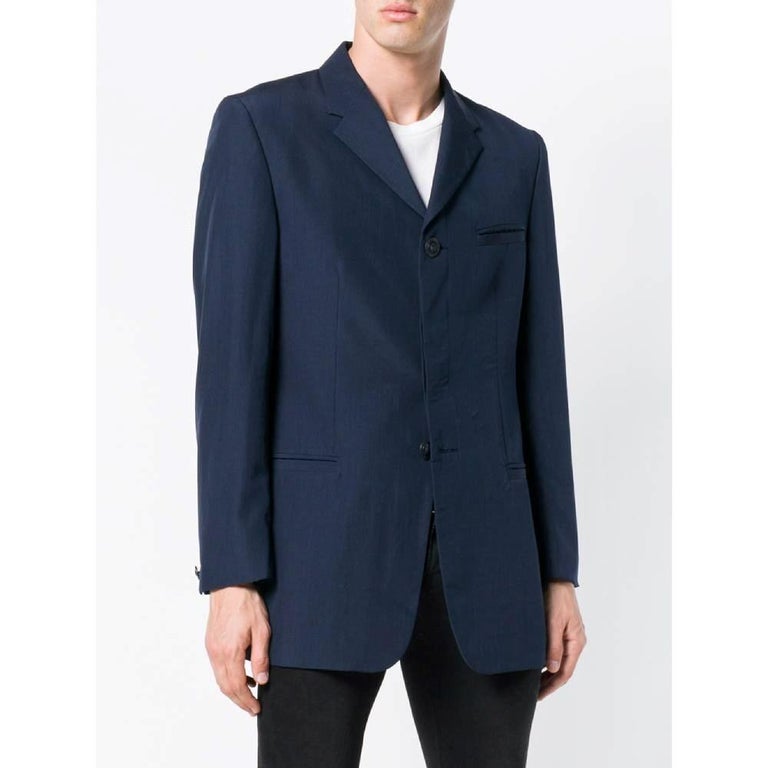 90s Gianni Versace Vintage dark blue cotton jacket For Sale at 1stDibs