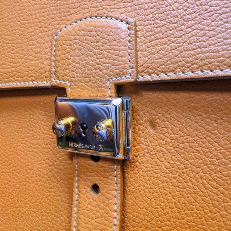 90s Hermès Vintage dark sand leather rectangular briefcase For Sale at ...