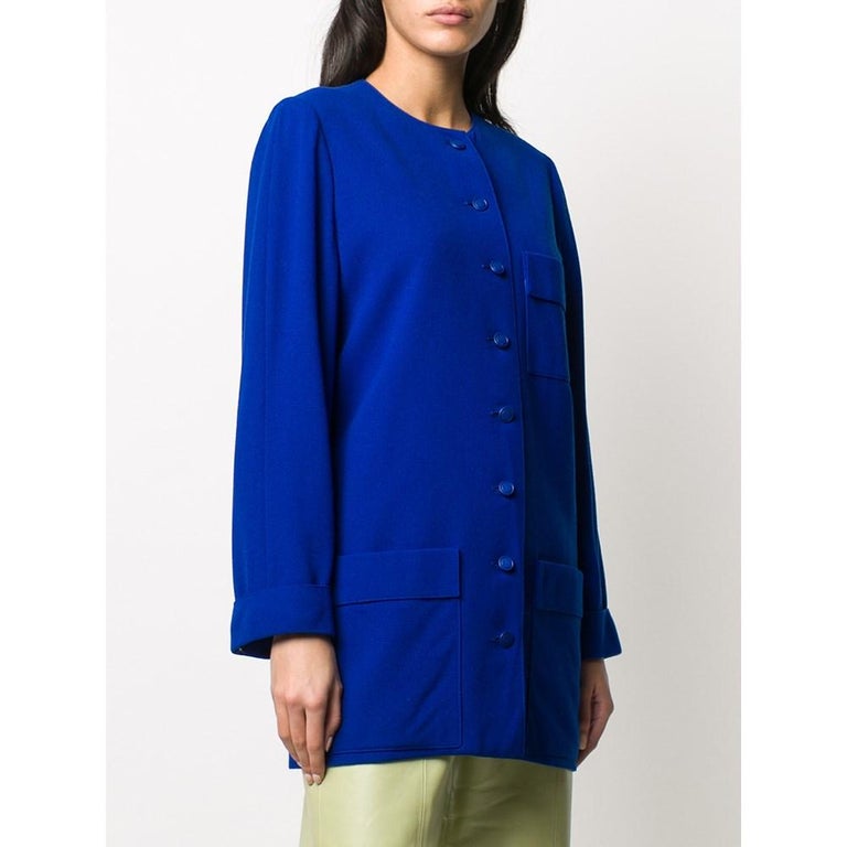 90s Jean-Louis Scherrer Vintage blue wool jacket For Sale at 1stDibs