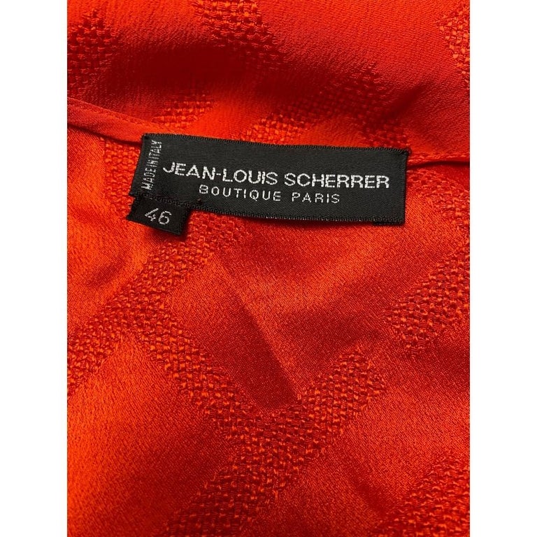90s Jean-Louis Scherrer Vintage red silk top with jacquard logo For ...