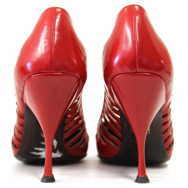 90s Miu Miu red leather pointed stiletto heels For Sale at 1stDibs