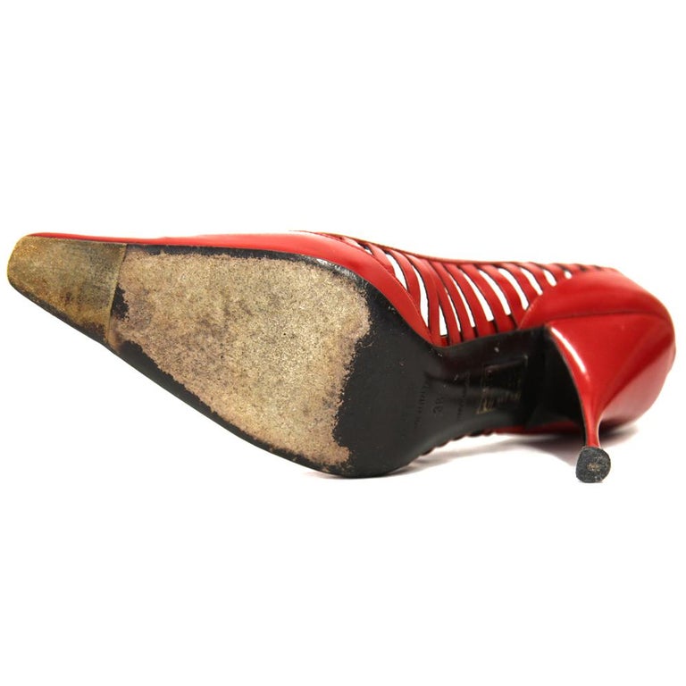 90s Miu Miu red leather pointed stiletto heels For Sale at 1stDibs