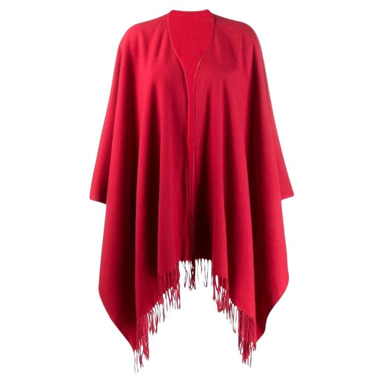 90s Moschino red wool cape with fringes and logo at 1stDibs