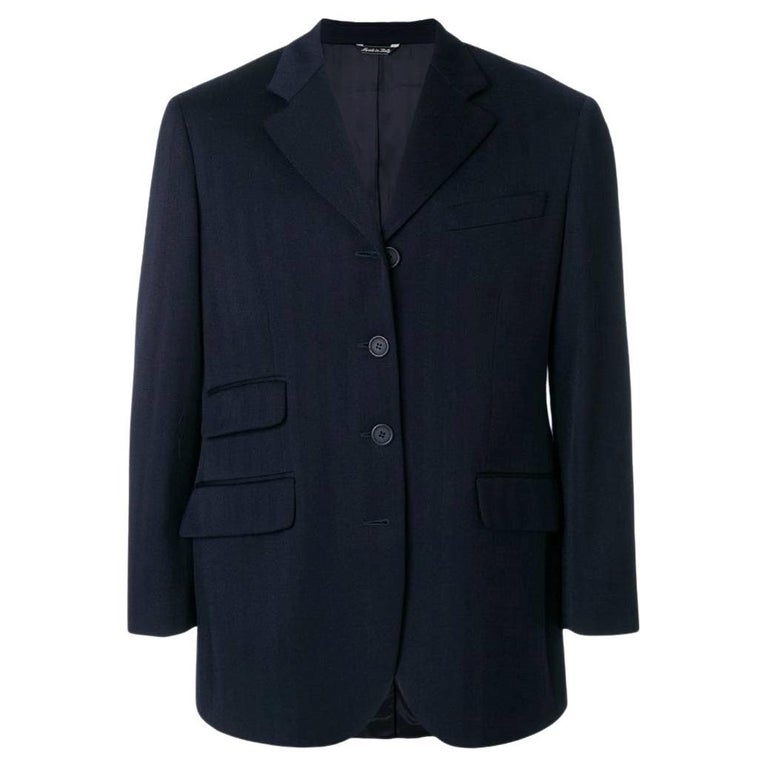90s Moschino Vintage dark blue wool jacket with lapel collar For Sale ...