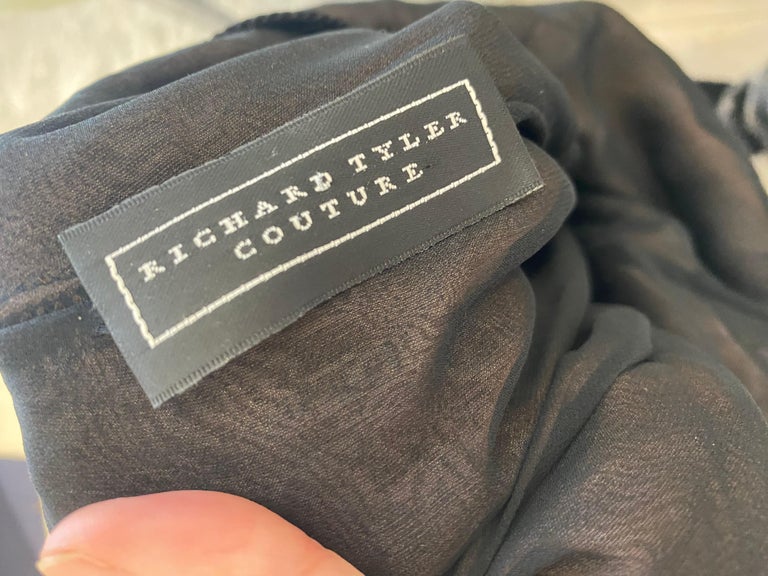 90s Richard Tyler Couture Black Lace V Neck Gown For Sale at 1stDibs