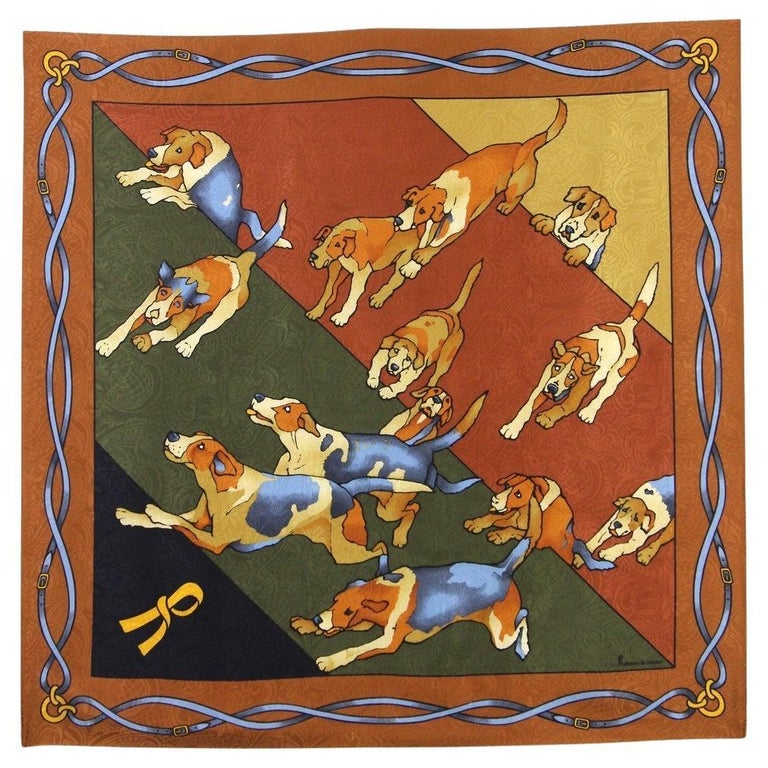 90s Roberta di Camerino Vintage dogs printed silk logoed foulard For ...