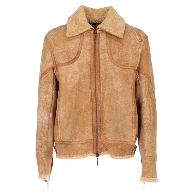 Veste en cuir beige des années 90 en peau de mouton Roberto Cavalli ...