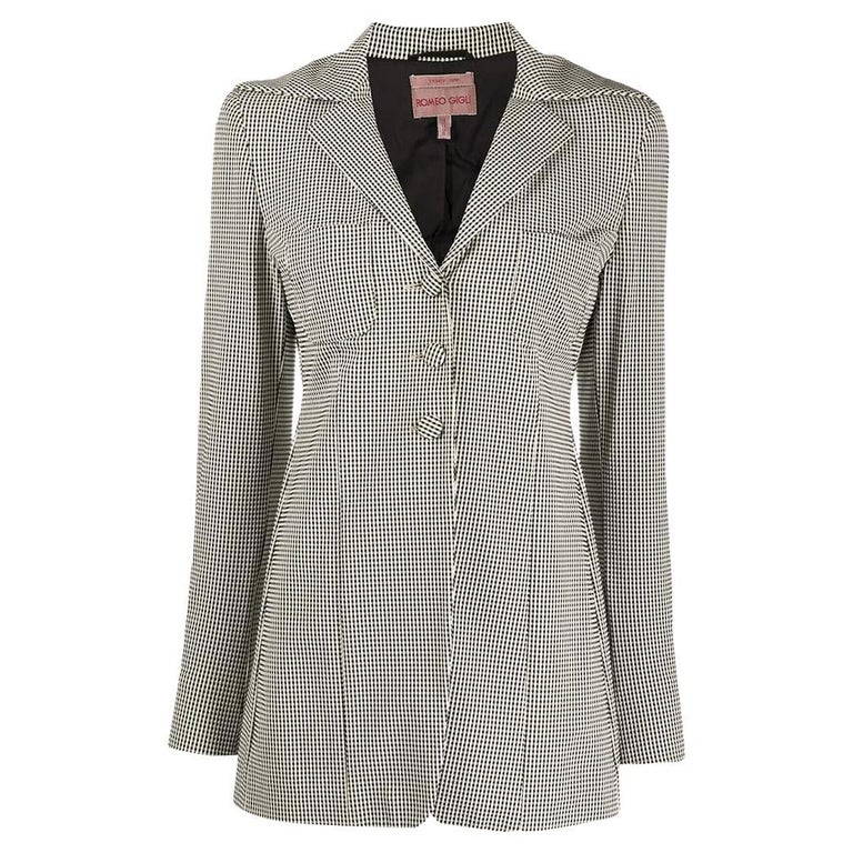90s Romeo Gigli Vintage black and white checked jacket For Sale at 1stDibs