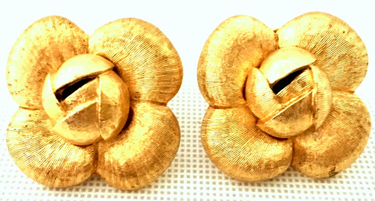 90'S St. John Brushed Gold Plate Abstract Flower Earrings at 1stDibs