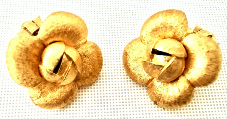 90'S St. John Brushed Gold Plate Abstract Flower Earrings at 1stDibs