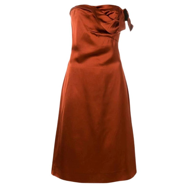 90s Strapless rust-colored silk Versace Vintage dress For Sale at 1stDibs