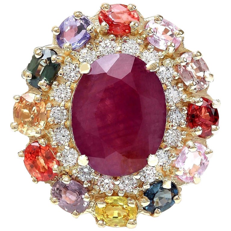 9.11 Carat Natural Ruby, Sapphire 18 Karat Solid Yellow Gold Diamond ...